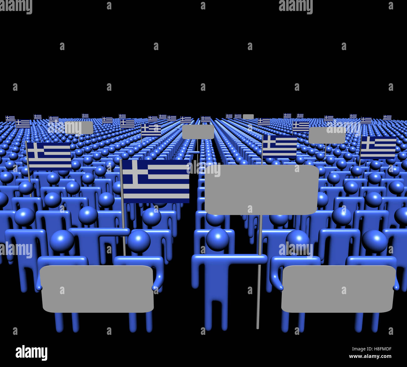 Crowd of people with signs and Greek flags illustration Stock Photo - Alamy