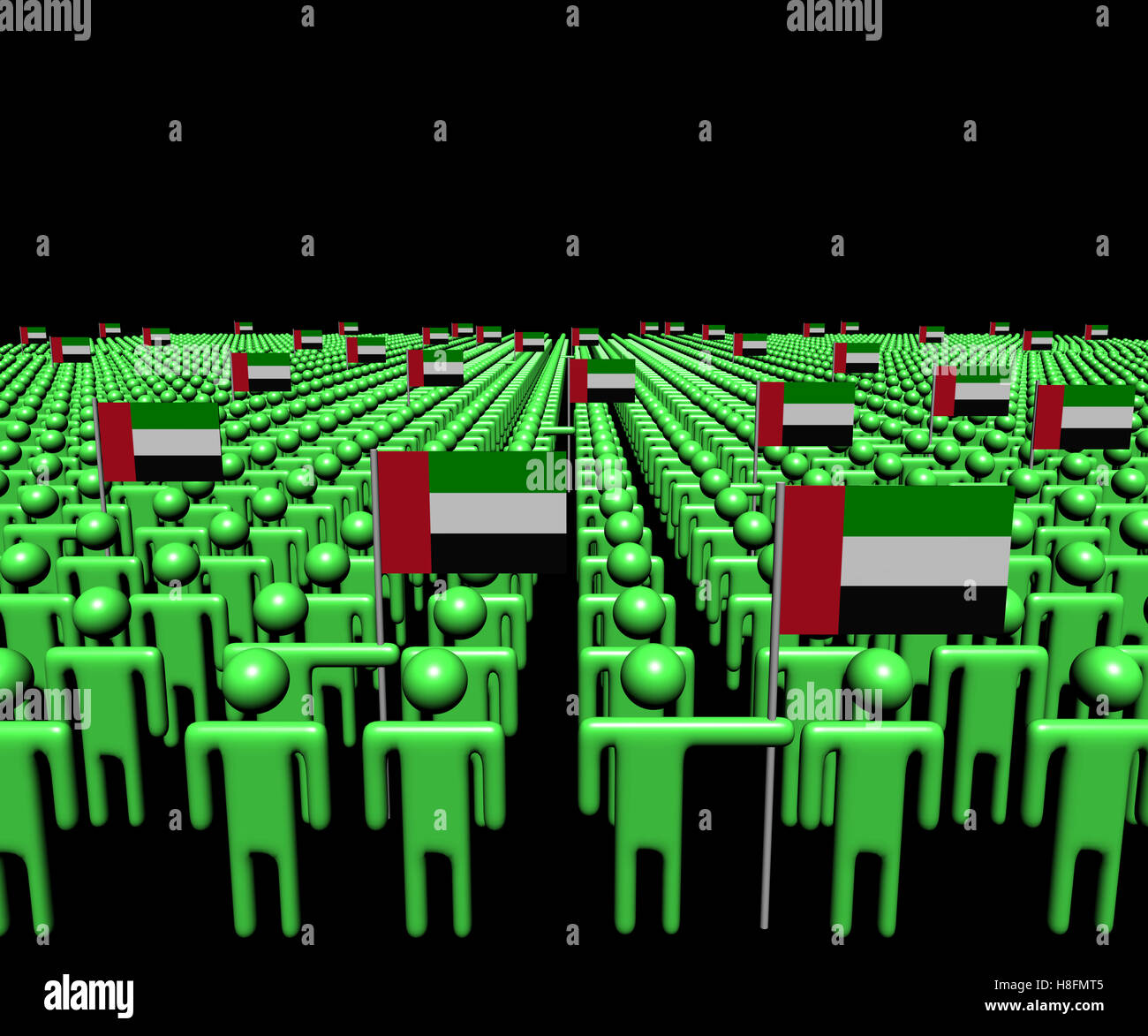 Crowd of abstract people with many UAE flags illustration Stock Photo ...