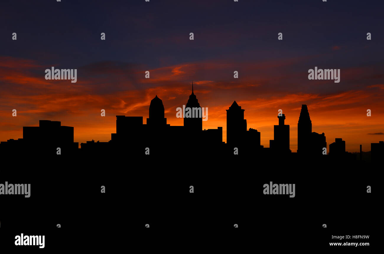 Philadelphia skyline with sunset illustration Stock Photo - Alamy