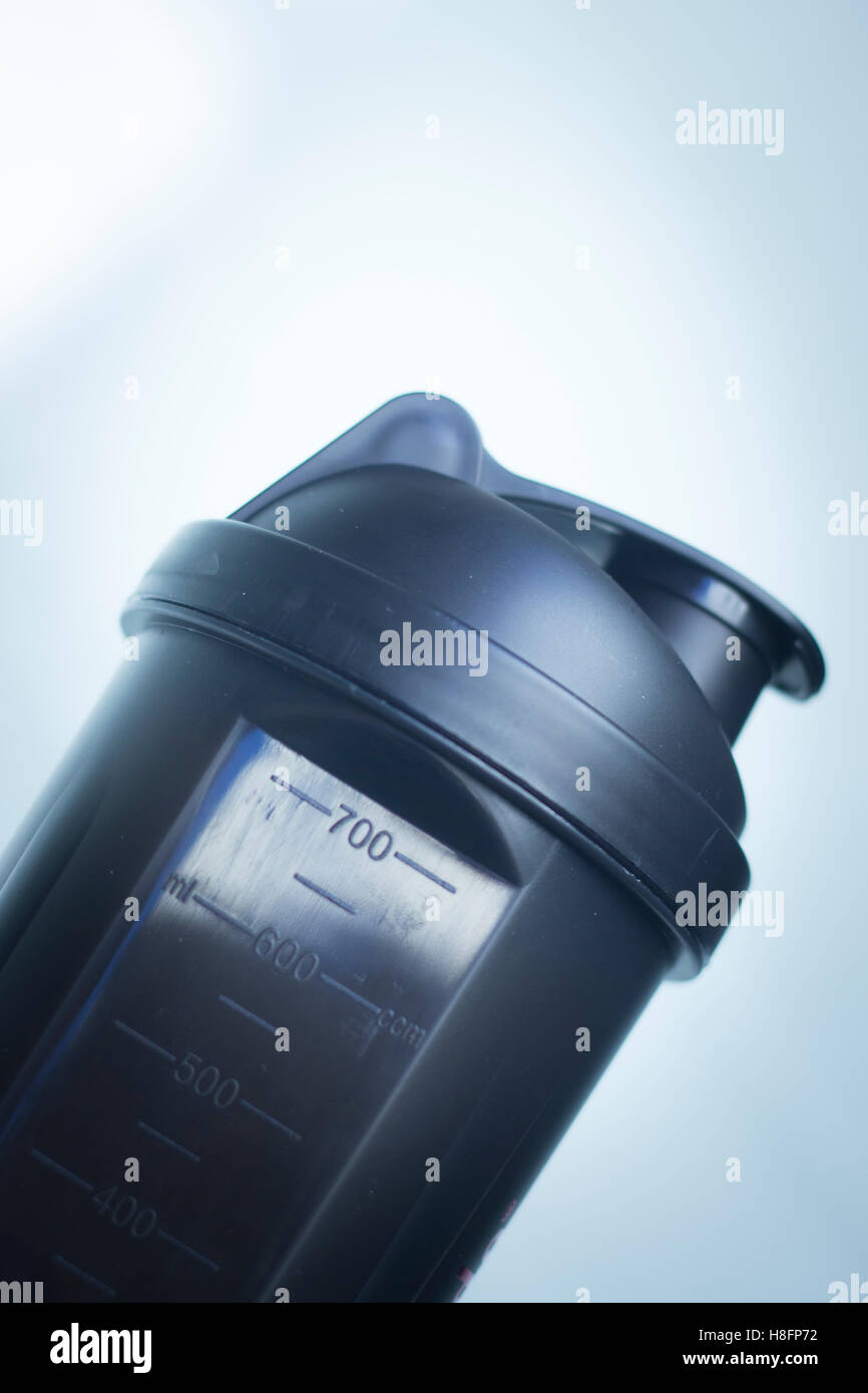 Protein shake shaker used to mix whey powder, glutamine, creatine and ...