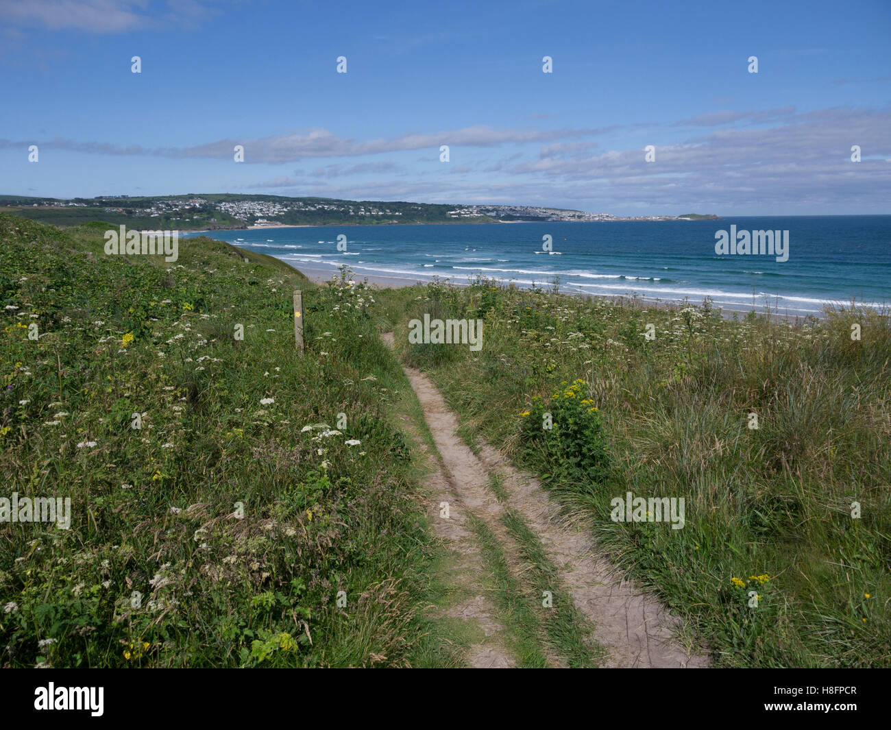 View of the sea from Haven Holiday Park in Hayle, Cornwall Stock Photo ...