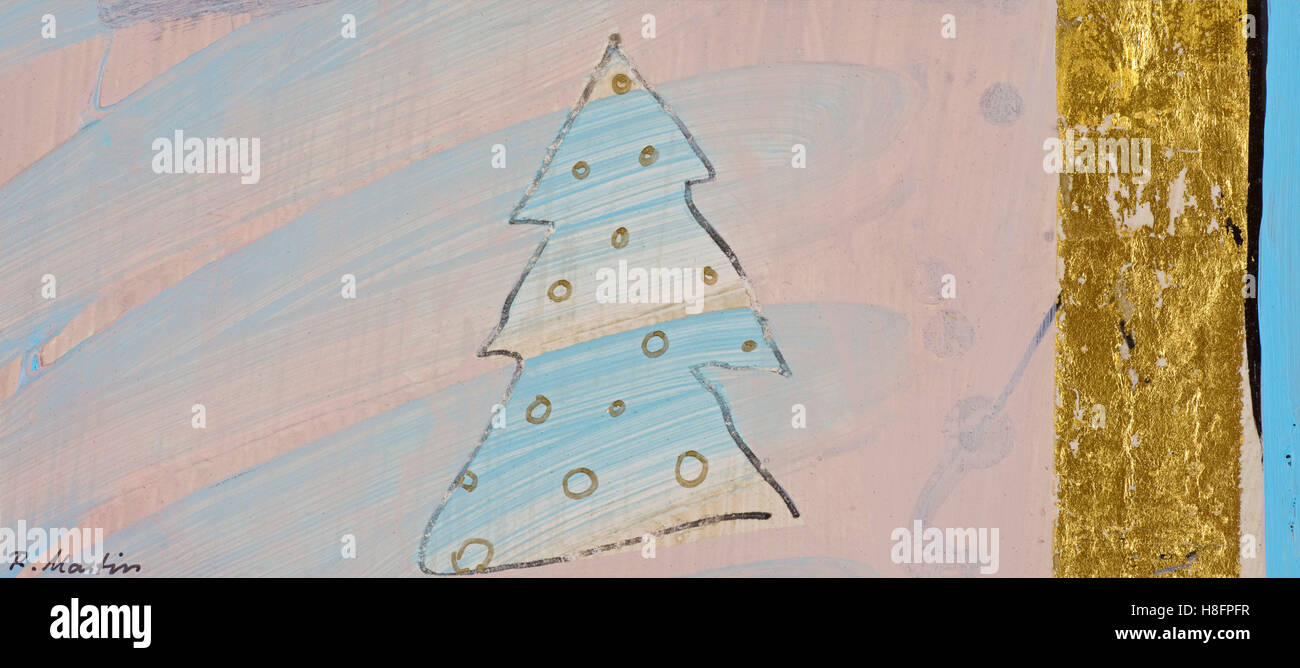 Art, painting of Regine Martin, mixed technique, fir, Christmas tree ...