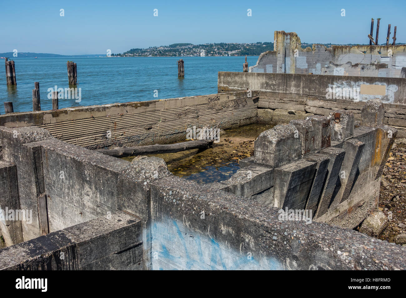 Image of the remains of a building by the water in Ruston, Washington ...