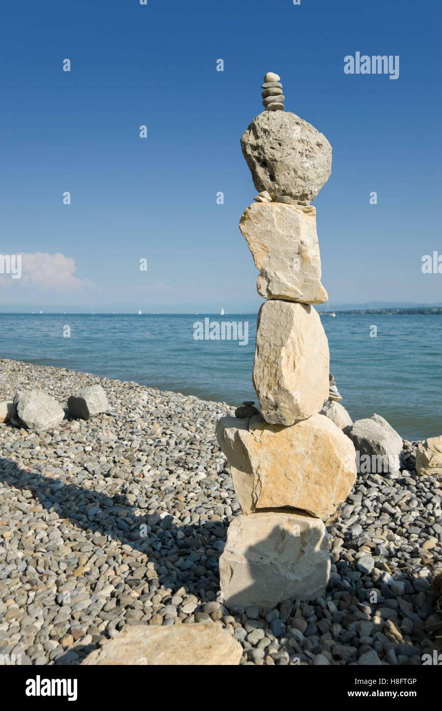 little stone men at Lake of Constance close Constance Stock Photo - Alamy