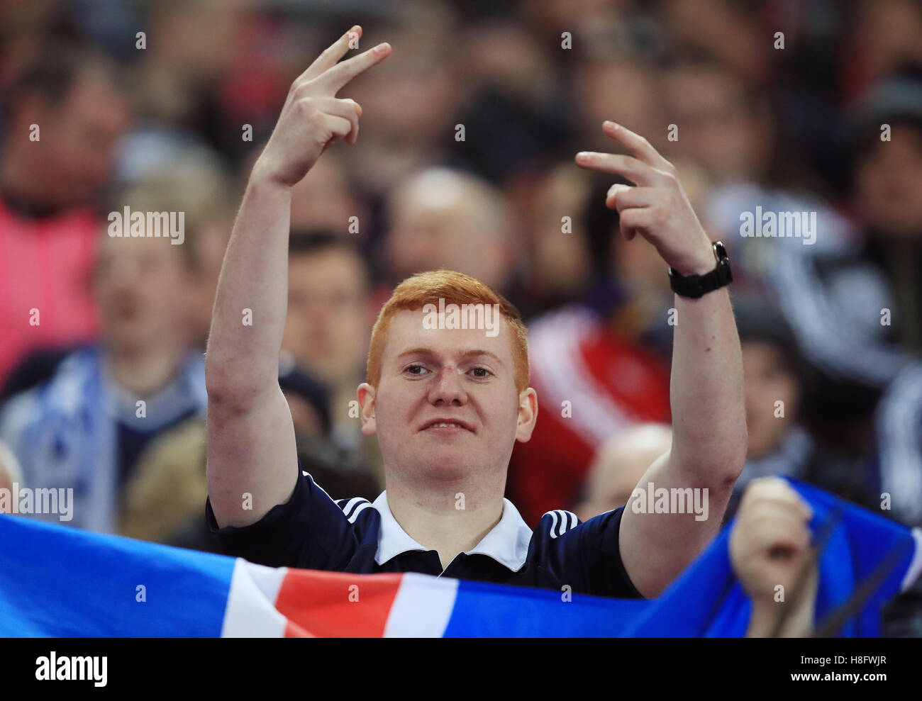 ***EDITORS NOTE GESTURE*** A Scotland fan in the crowd before the 2018 ...
