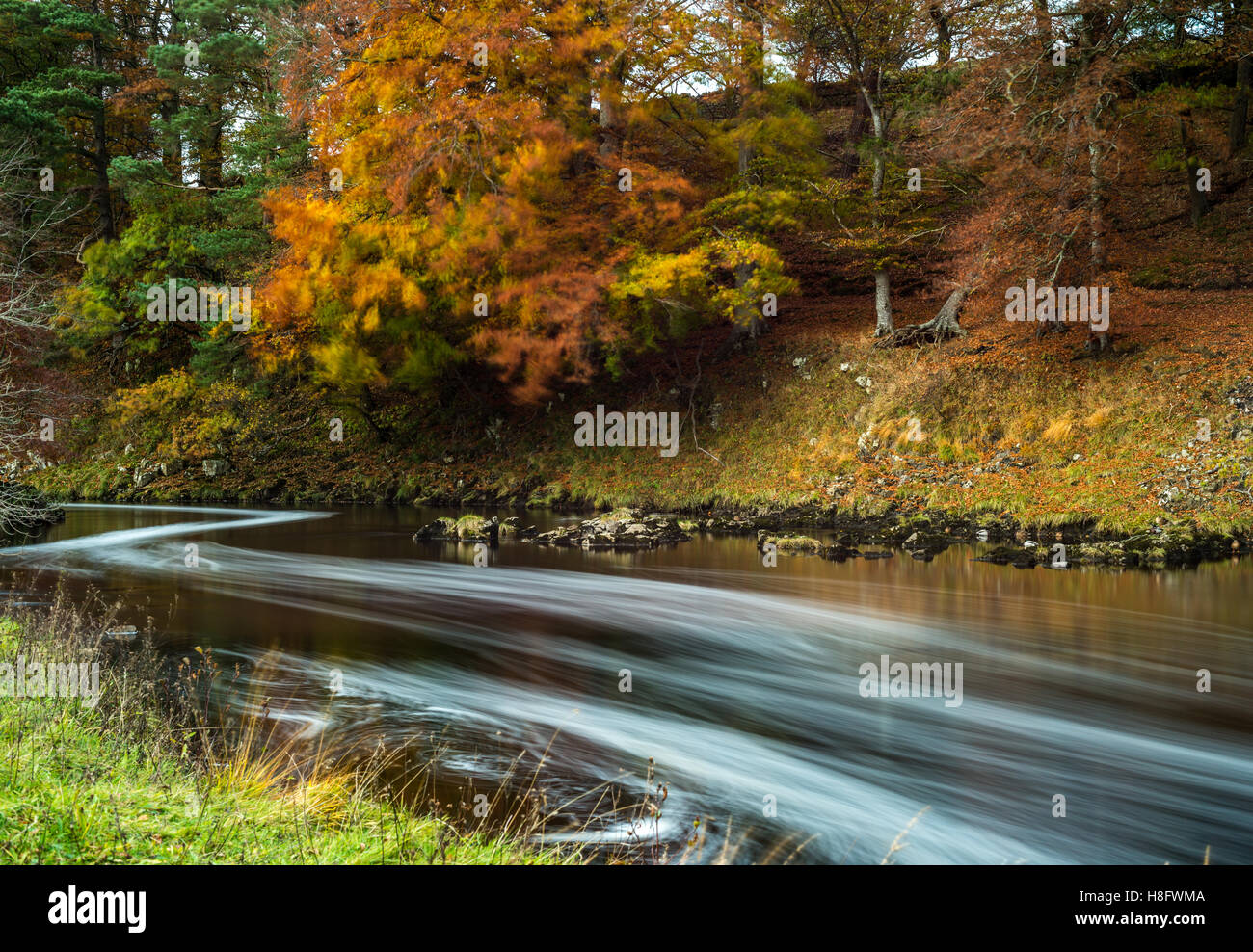 The River Tees in Autumn using a long exposure to blur the water Stock ...