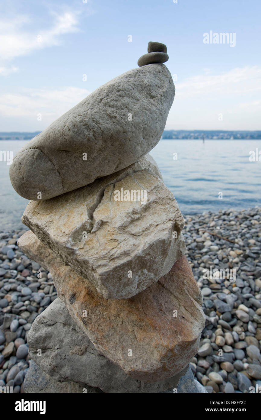 Constance, little stone man at the lakeside Stock Photo - Alamy