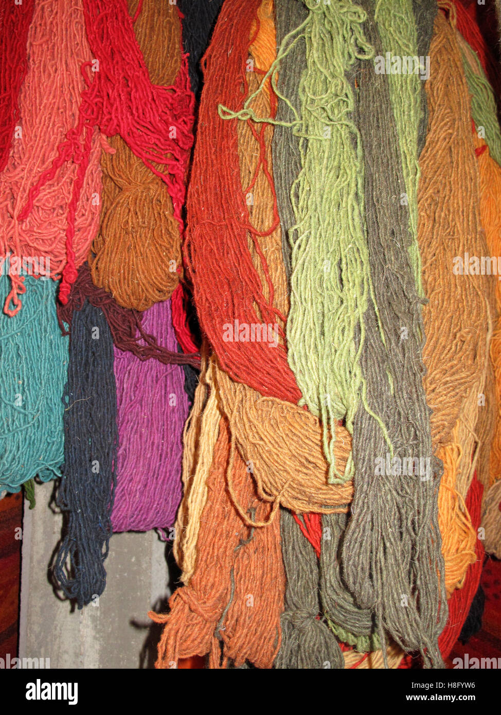 Bundles of dyed colorful wool, Mexico Stock Photo - Alamy