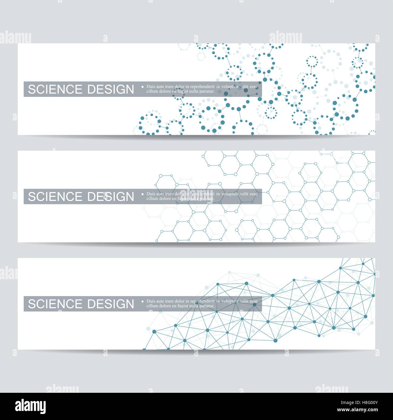 Set of modern scientific banners. Molecule structure DNA and neurons ...