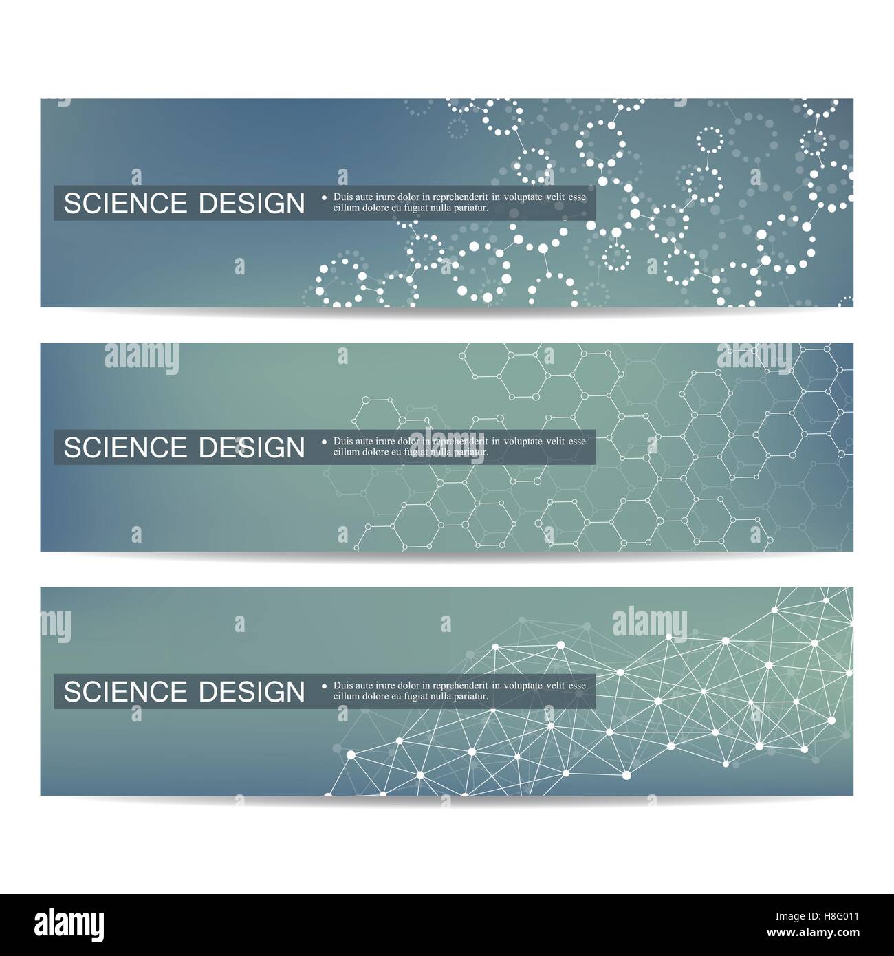 Set of modern scientific banners. Molecule structure DNA and neurons ...