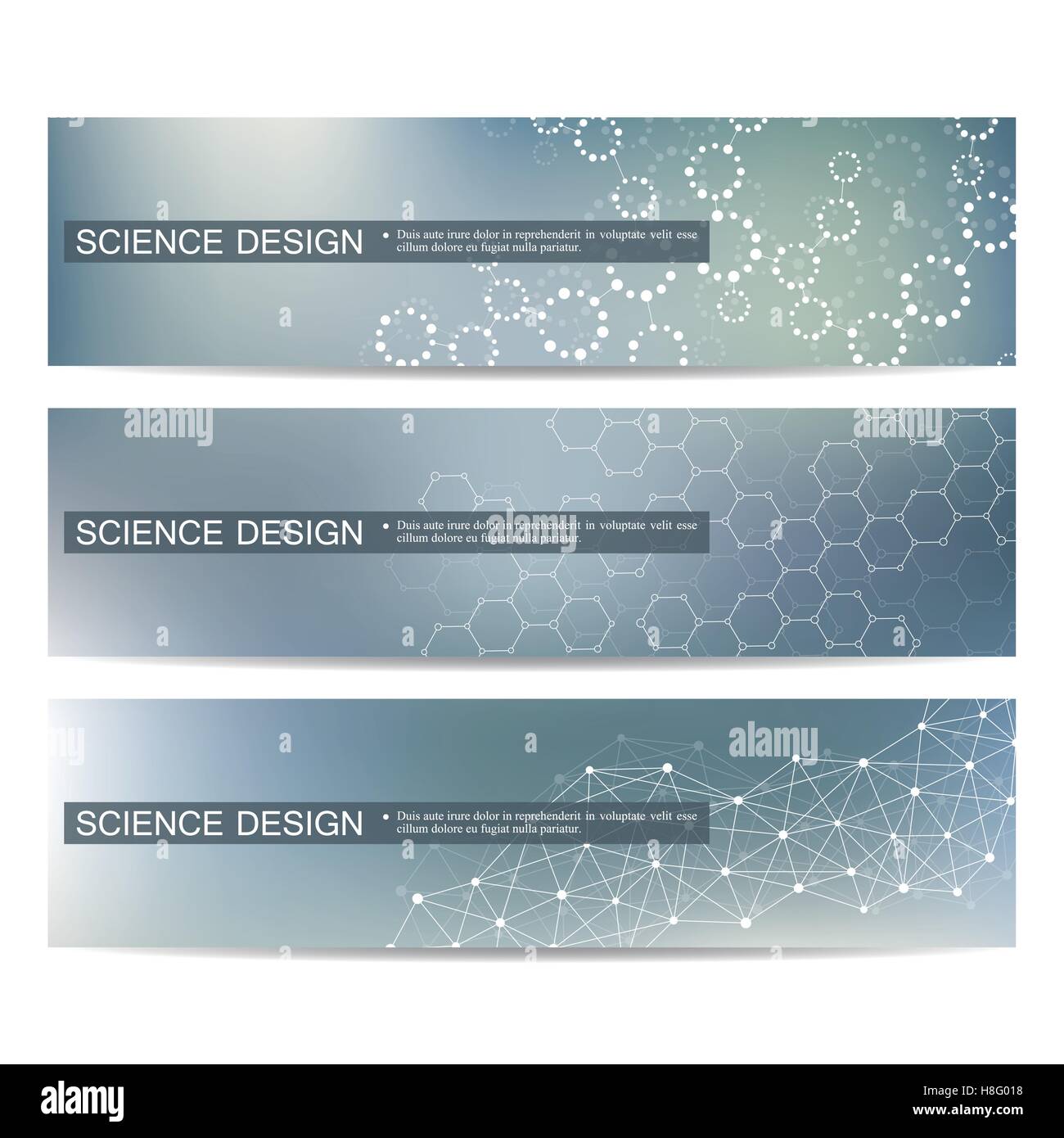 Set of modern scientific banners. Molecule structure DNA and neurons ...