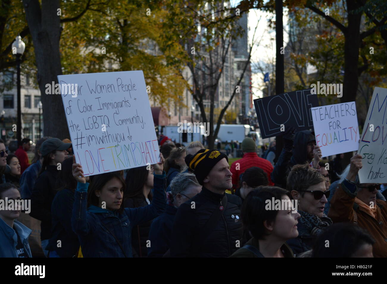 Protesters in Boston Common protesting Republican president elect ...