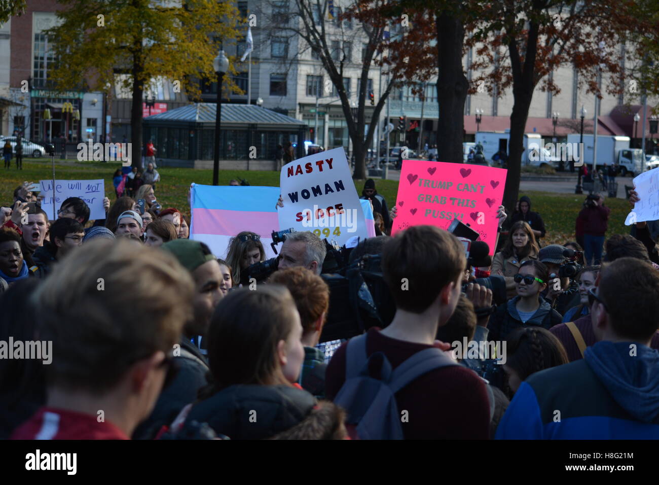 Protesters in Boston Common protesting Republican president elect ...