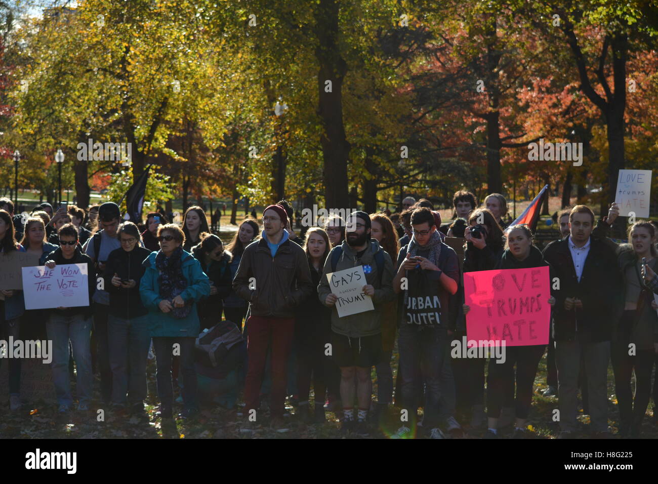 Protesters in Boston Common protesting Republican president elect ...