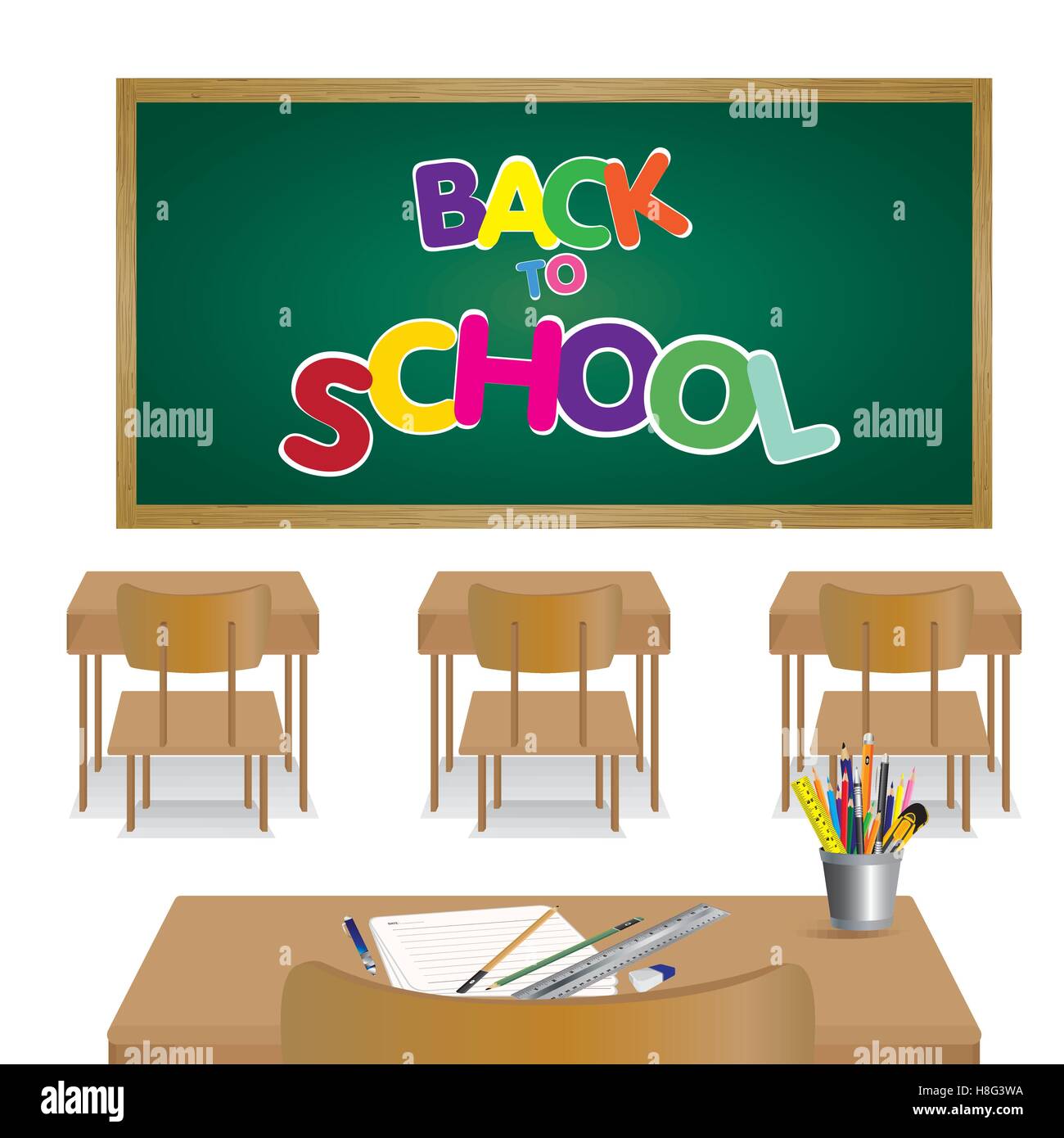 White table, drawing supplies: Stock Vector Images - Alamy