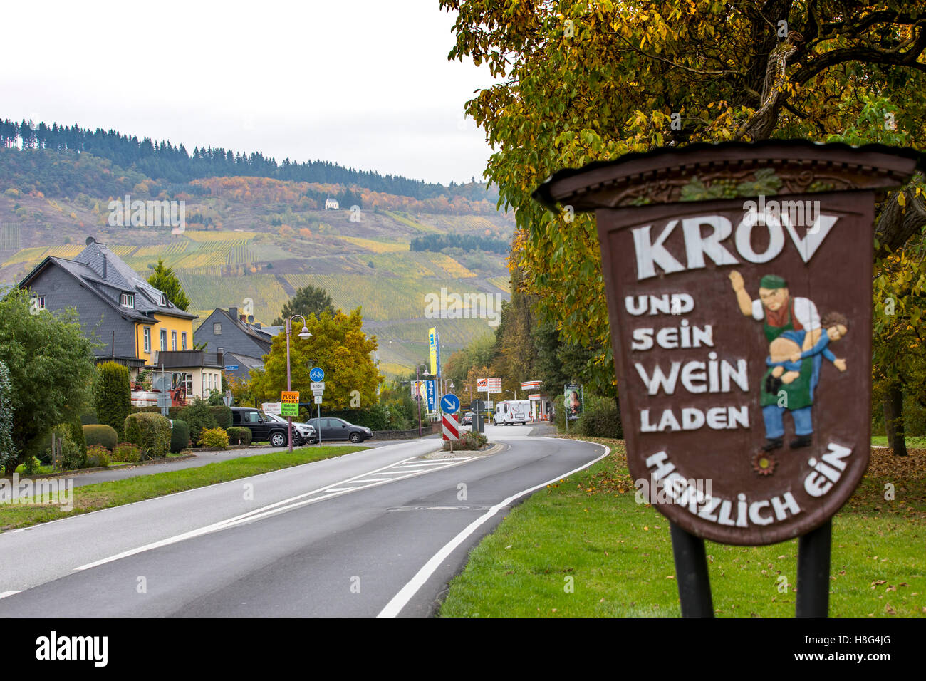 Moselle valley, wine village Kröv, logo of the famous Kröver Nacktarsch ...