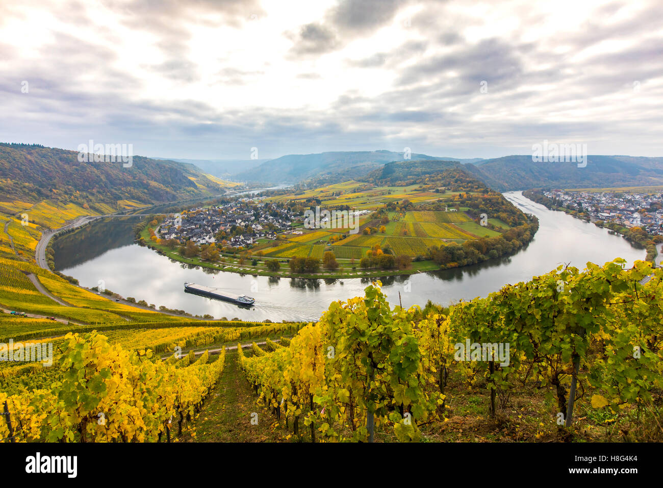 Moselle valley, near the village of Kröv, Germany, Moselle river, river ...