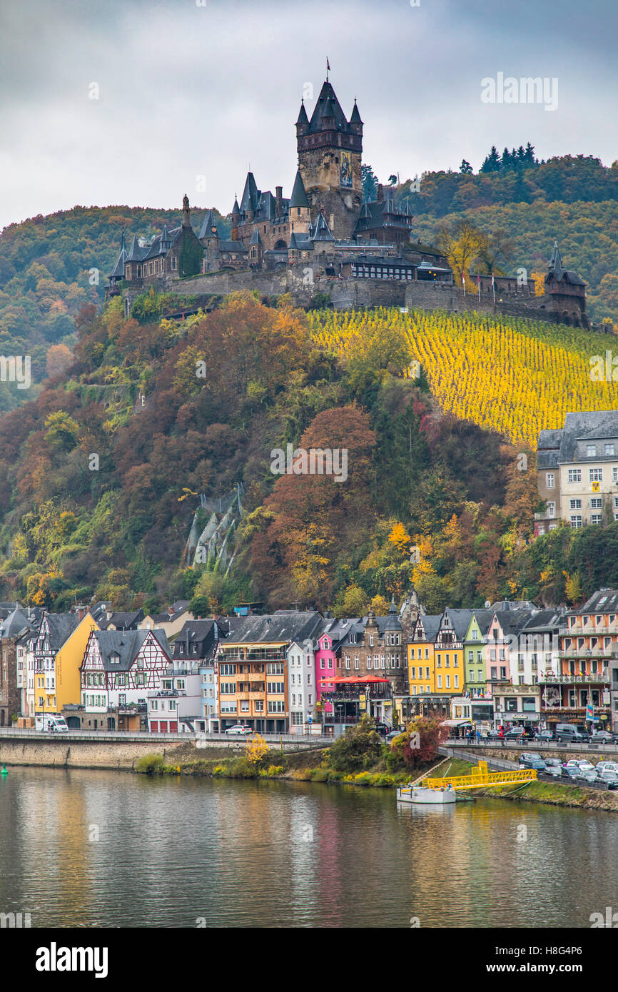 The city of Cochem, Germany, in the Moselle valley, Moselle river, fall ...
