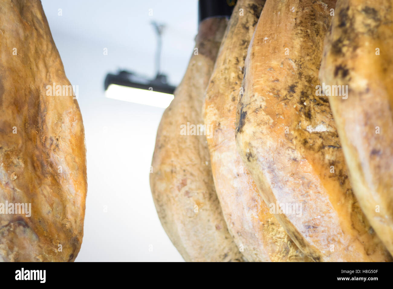 Spanish Iberian cured ham cutun for stored for slices of cold meat in ...