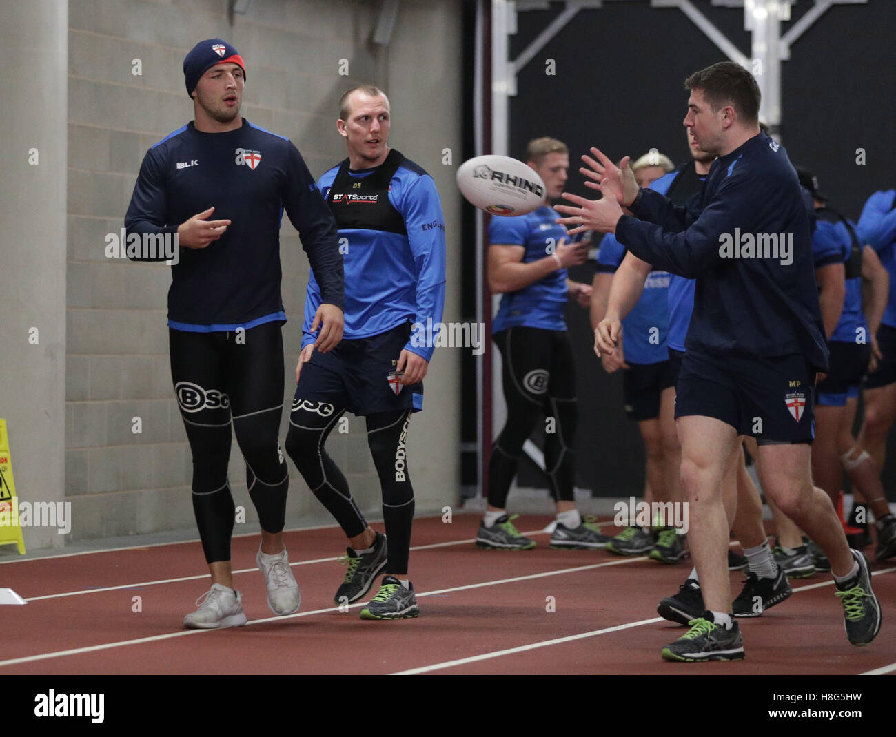 England's Sam Burgess (left)during the team run at London Stadium Stock ...