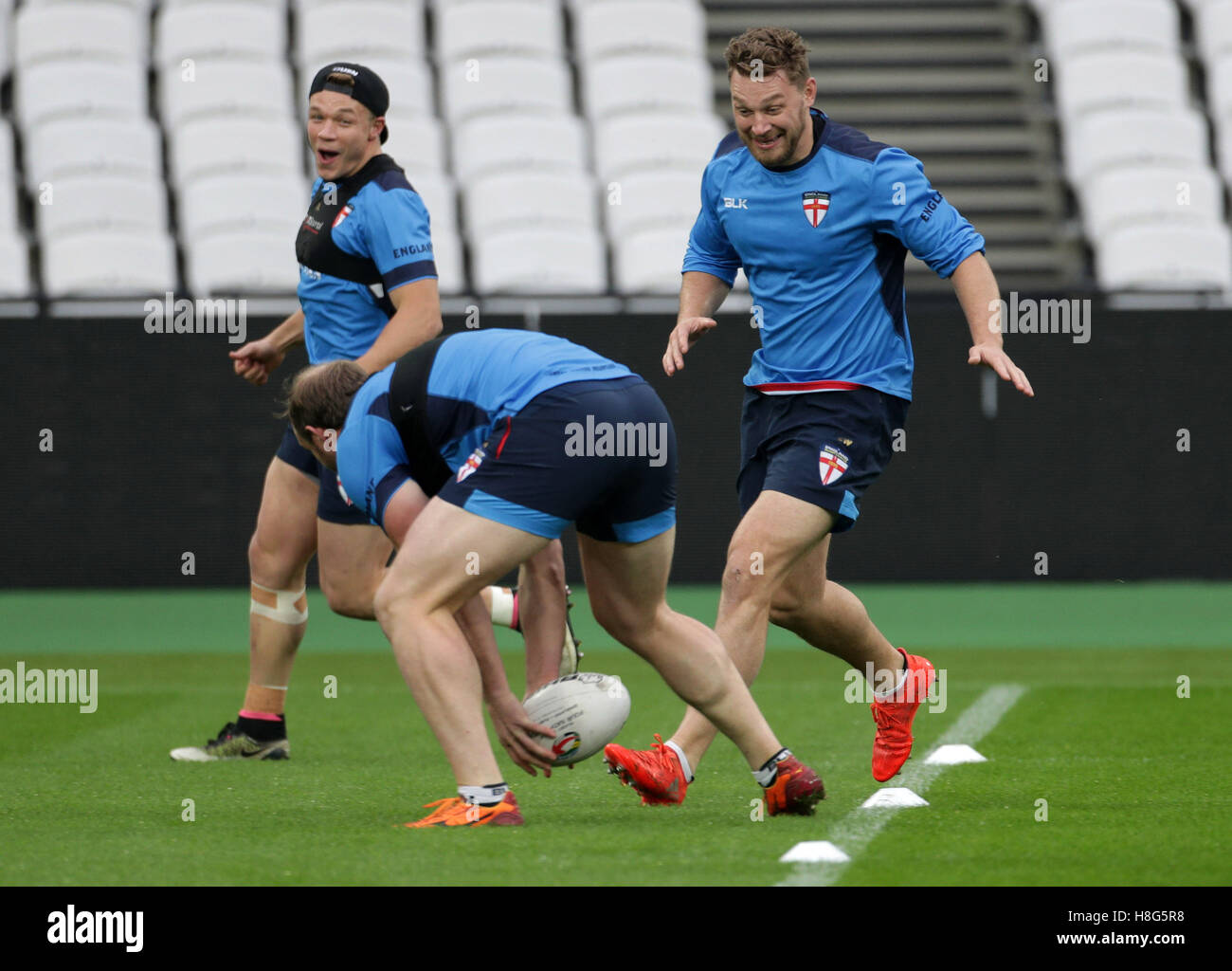 England's Elliott Whitehead (right) during the team run at London ...
