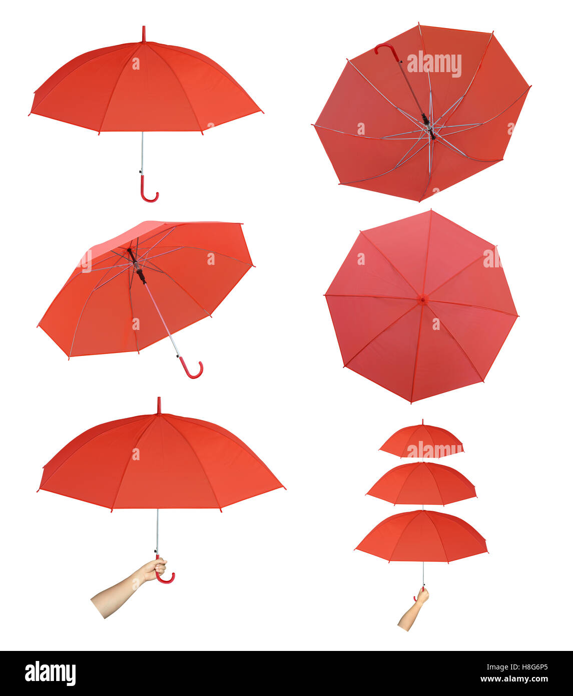 Set of red umbrellas isolated on white background Stock Photo - Alamy