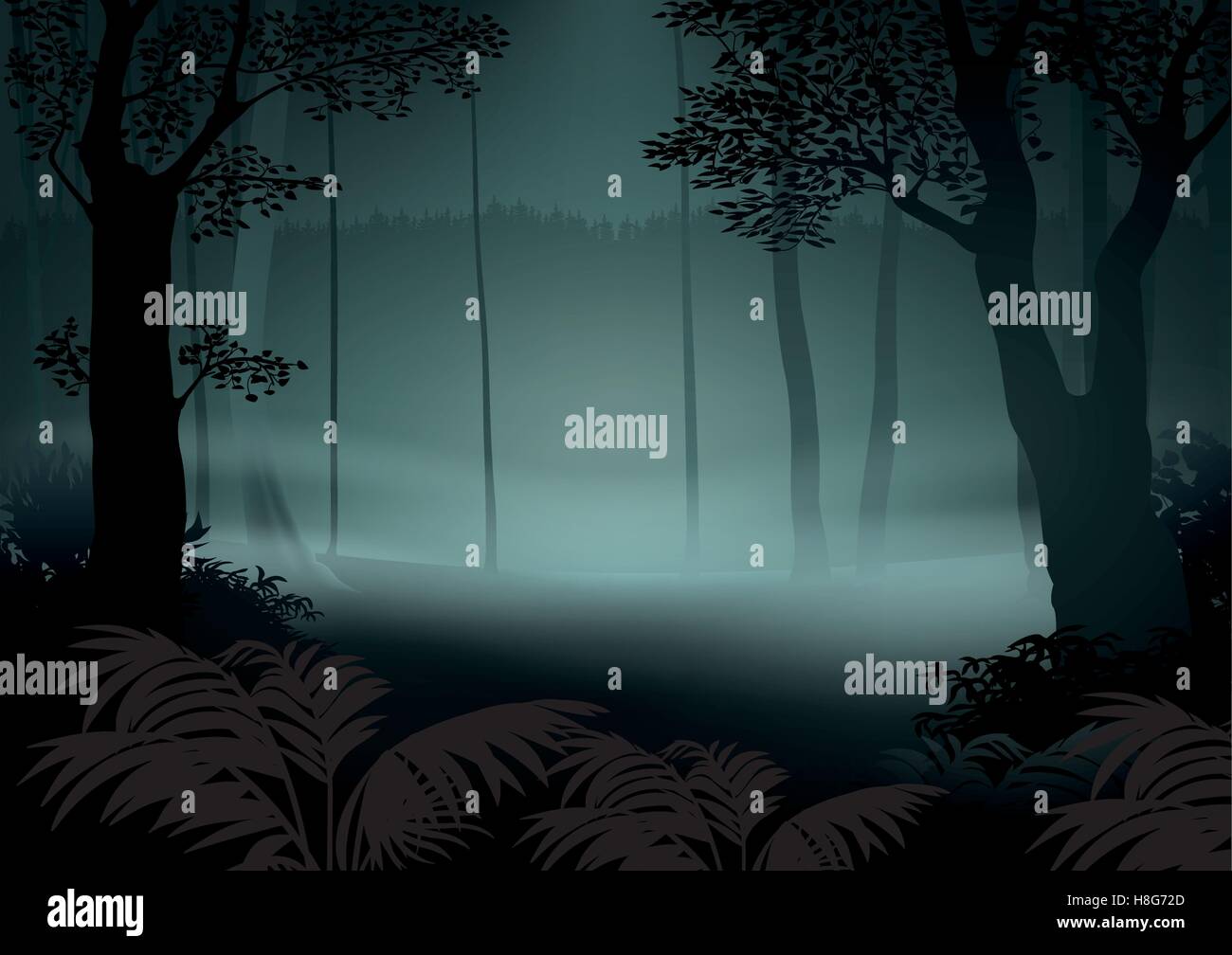 Foggy Dark Forest Stock Vector Image & Art - Alamy