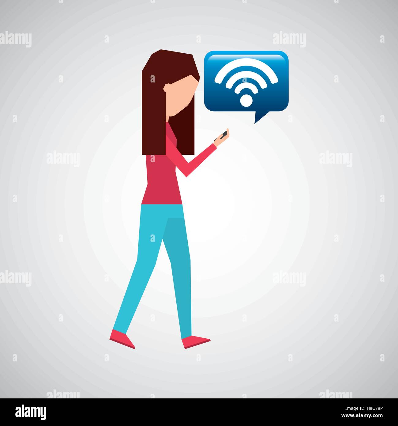 girl using smartphone walking connection wifi vector illustration eps ...