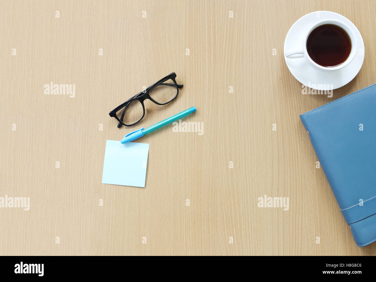 Equipment on desk in a office and copy space for input ideas and ...