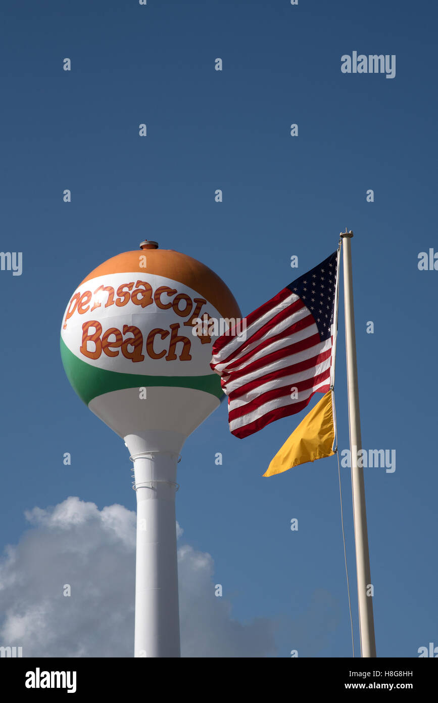 Pensacola Beach Florida USA - Giant ball and American flag on the ...