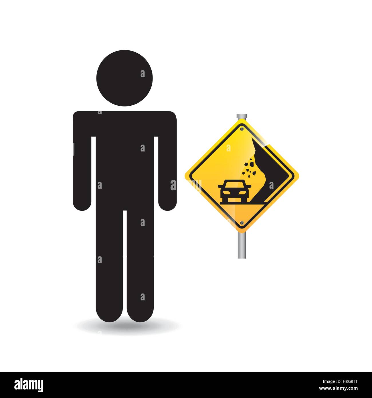 silhouette man road sign caution vector illustration eps 10 Stock ...