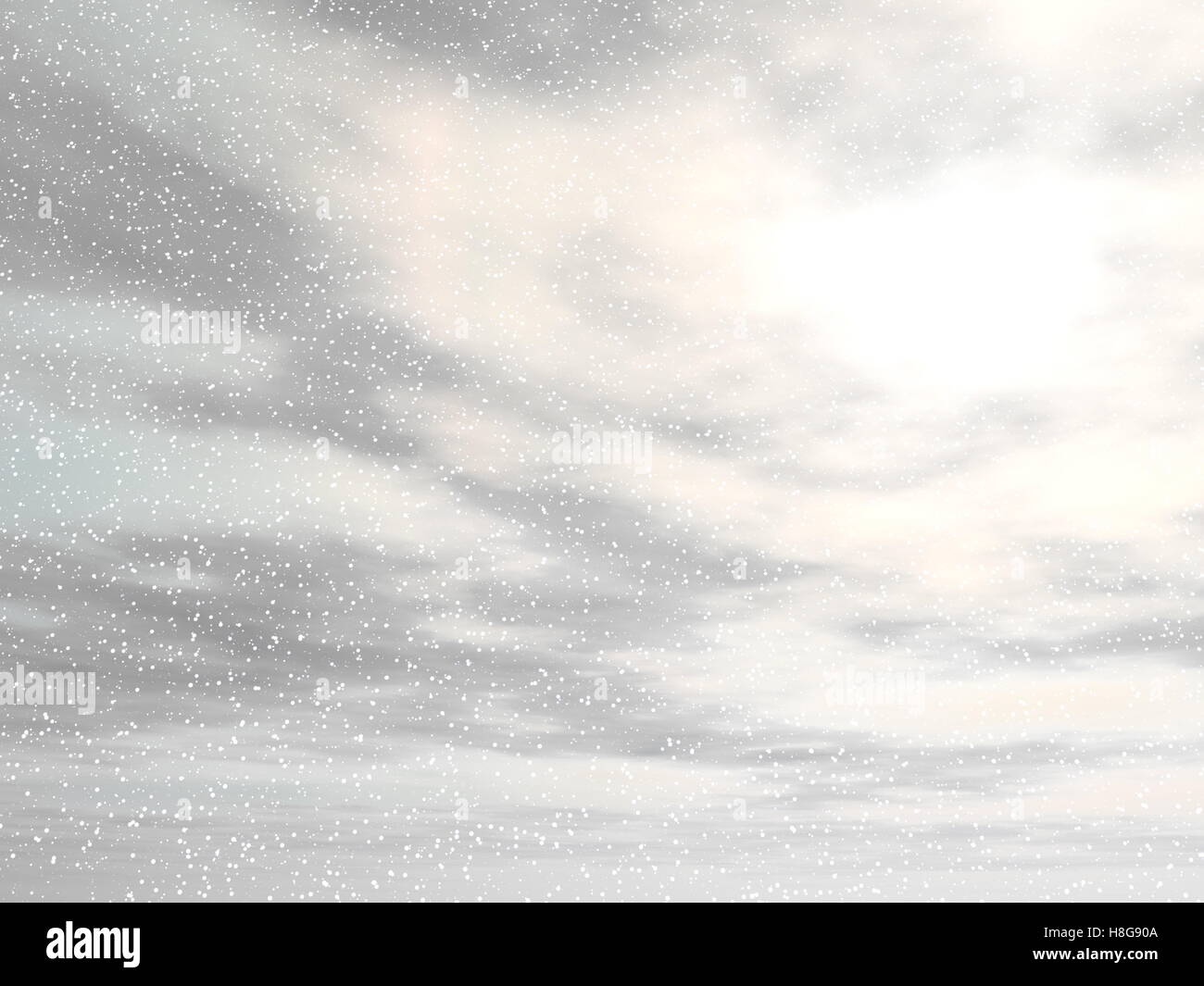 Winter snowy grey day with lots of snowflakes background - 3D render ...