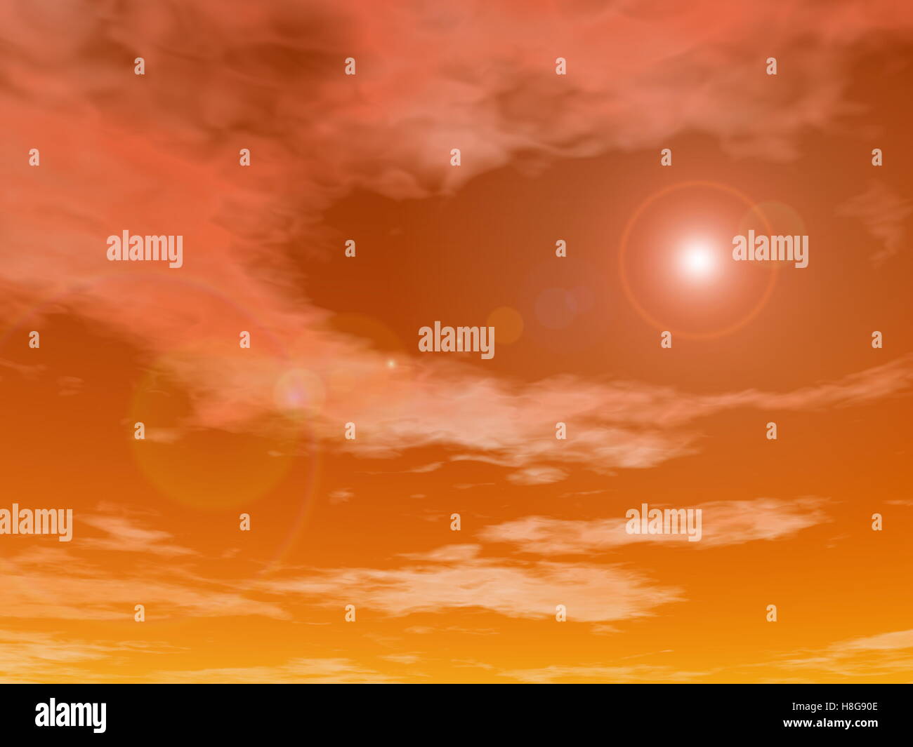 Sun shining in a orange sunset sky background - 3D render Stock Photo ...