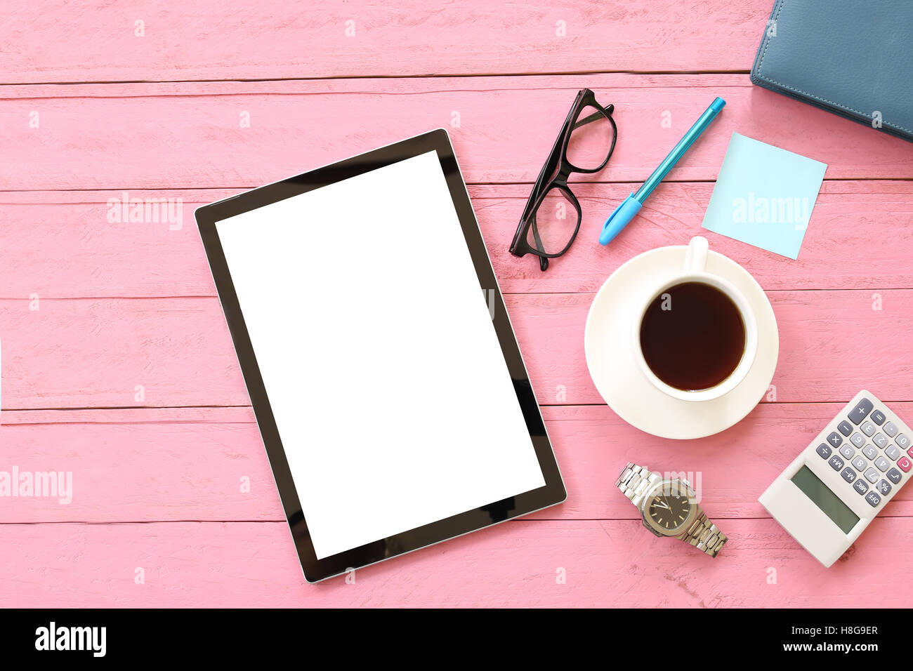 Equipment on desk in a office and copy space for input ideas and ...