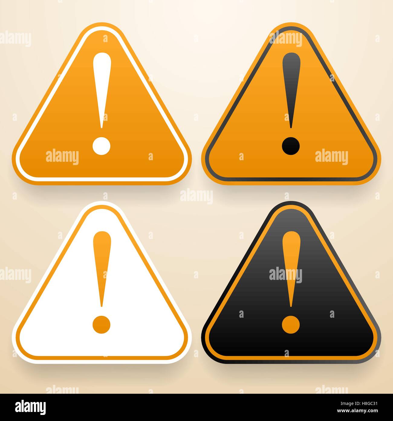 Set of triangular signs of danger of white, black and orange color ...