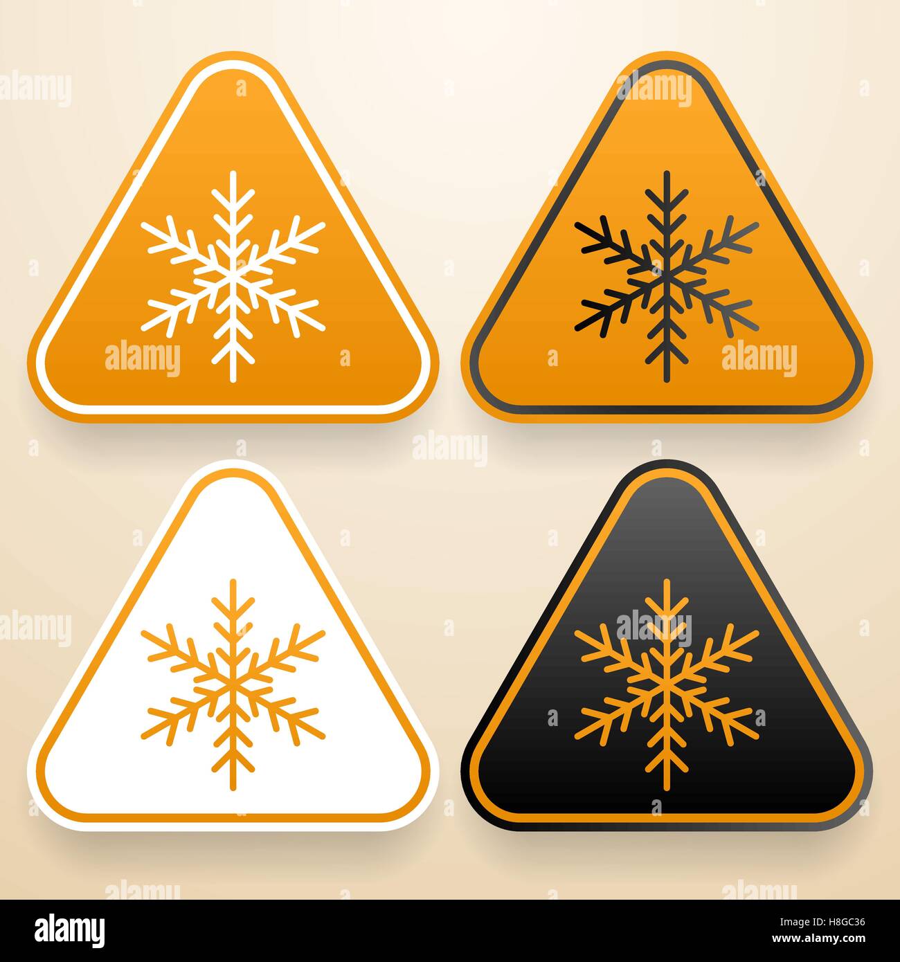 Set of triangular signs of danger of white, black and orange color ...