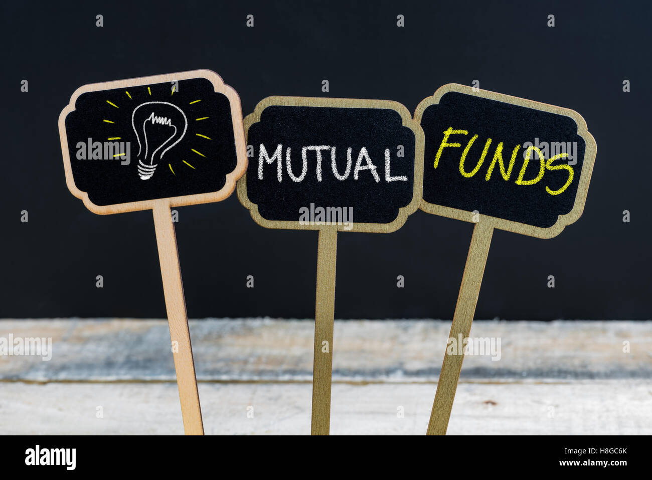 Concept message MUTUAL FUNDS and light bulb as symbol for idea written ...