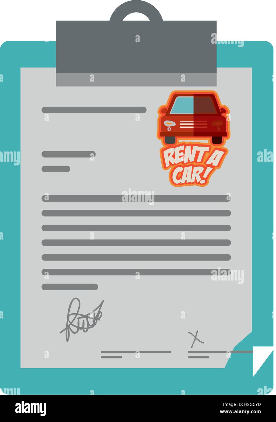 report table with rent a car document icon over white background ...