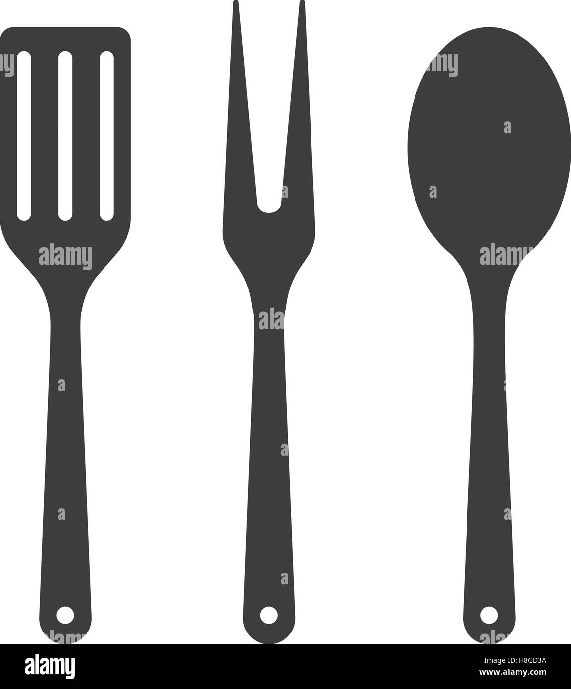 Icon of kitchen tools. Fork, spoon and fry shovel Stock Vector Image ...