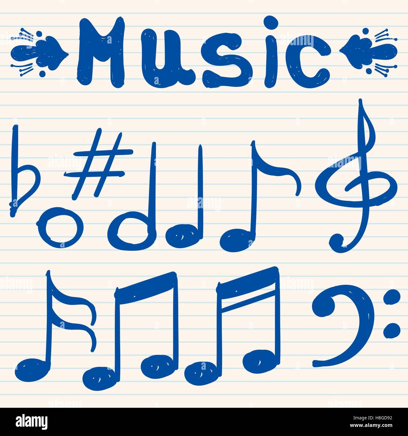 Set of hand drawn, sketched, doodled music notes and signs Stock Vector ...