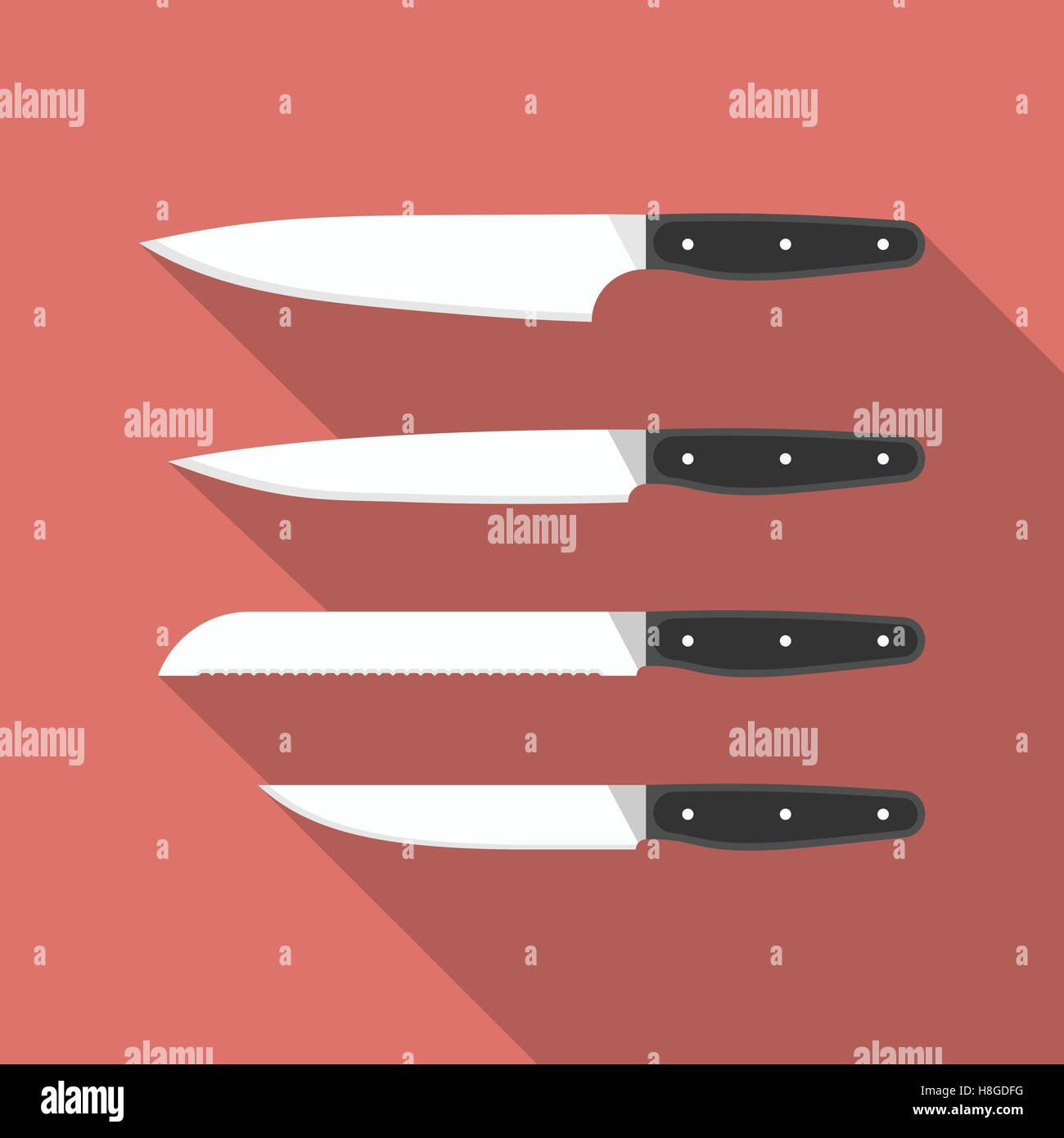 Kitchen knives. Vector collection of cooking knives. Flat style Stock ...