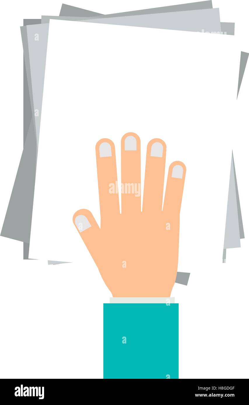 human hand with paper pages icon over white background. vector ...