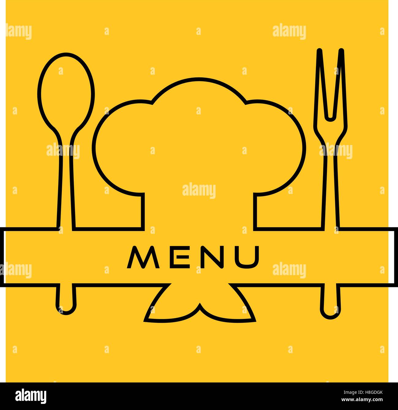 Icon of Chef. Cook cap with fork, spoon and mustaches. Menu template ...