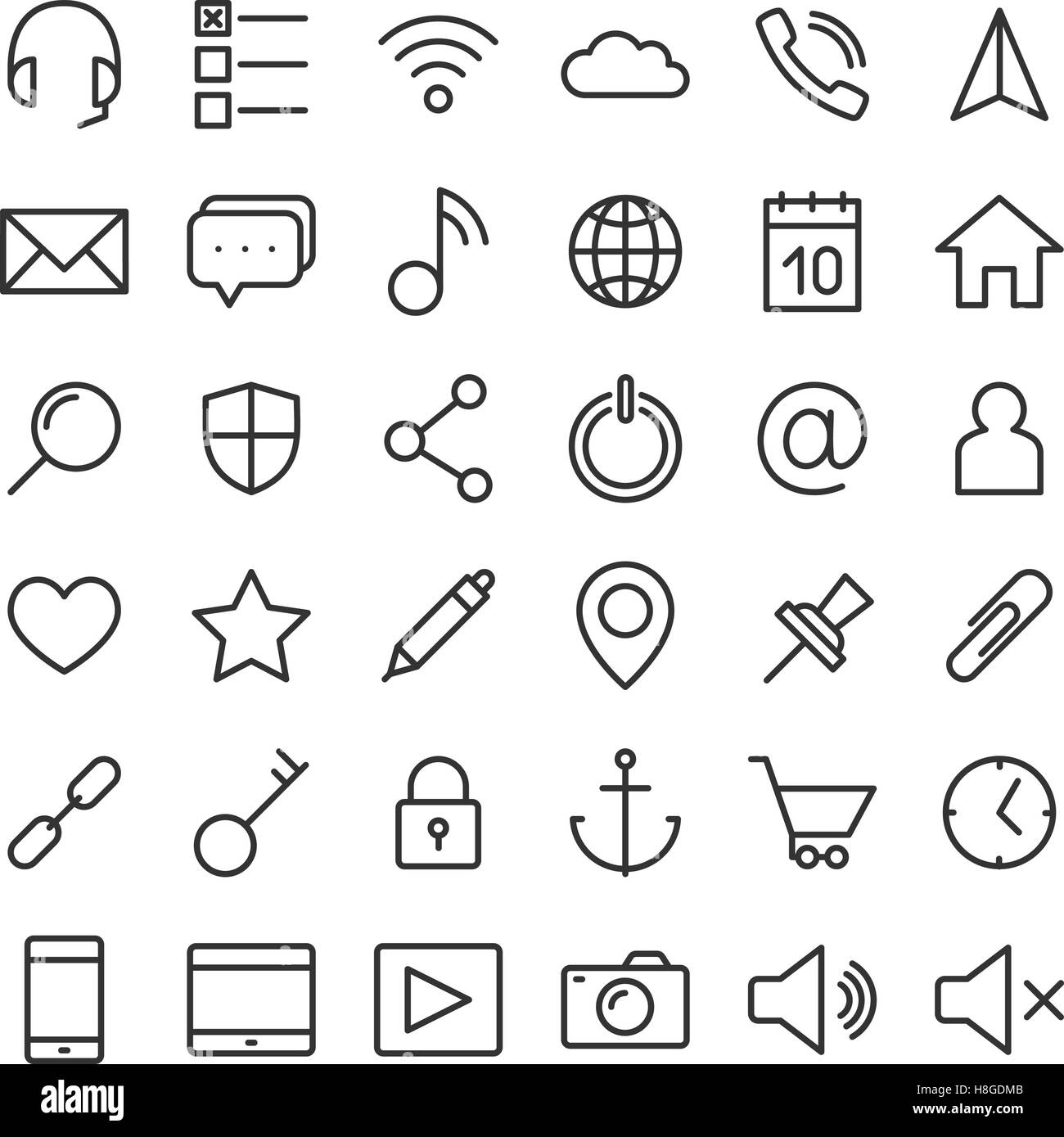 Mobile apps icons set Black and White Stock Photos & Images - Alamy