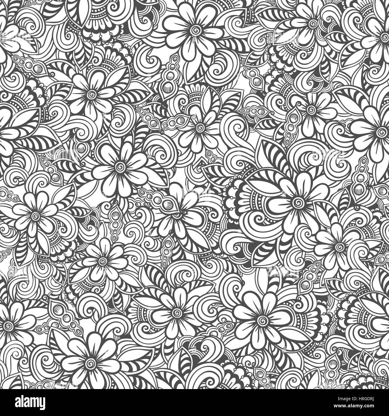 Hand drawn seamless Flower pattern. Doodle style Stock Vector Image ...