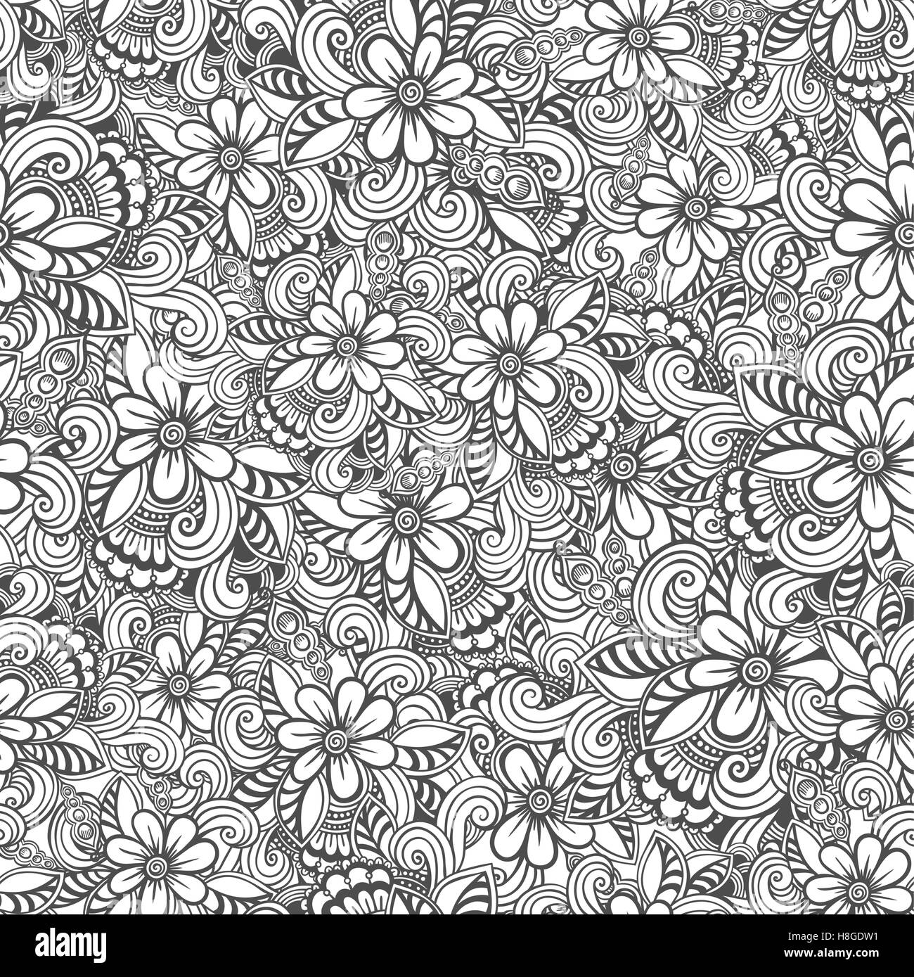 Hand drawn seamless Flower pattern. Doodle style Stock Vector Image ...