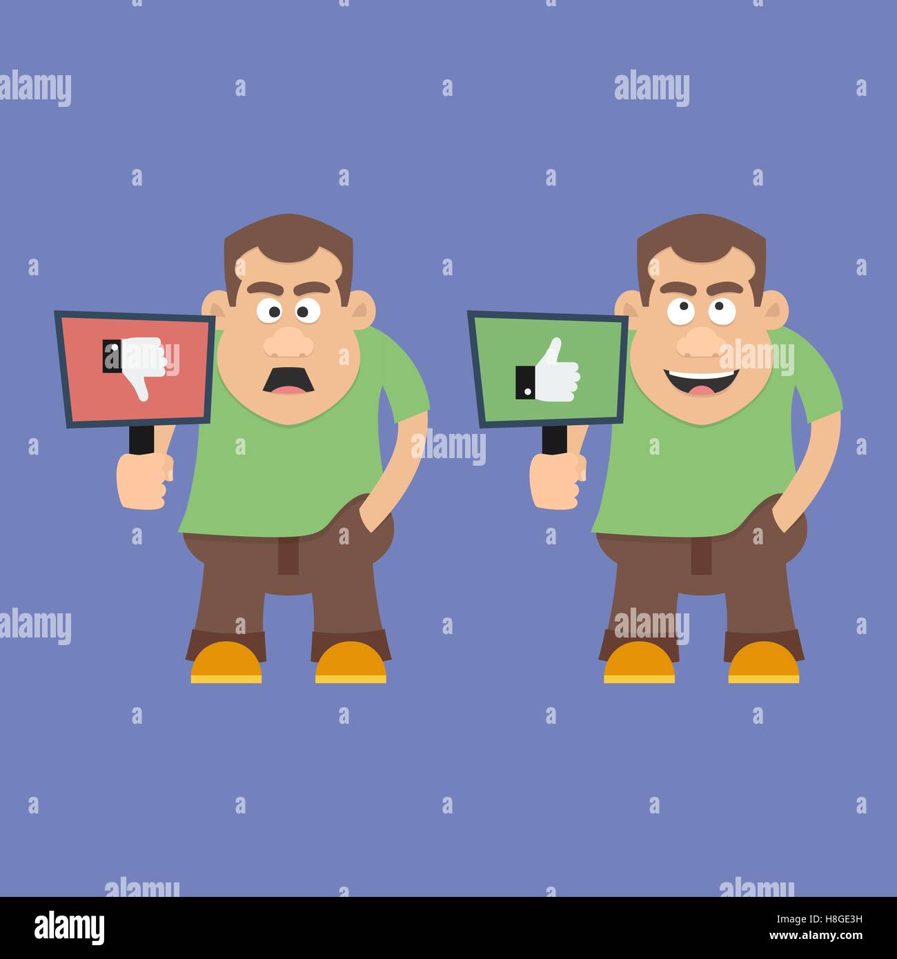 Men avatar profile. Cartoon character with signboard like and dislike ...