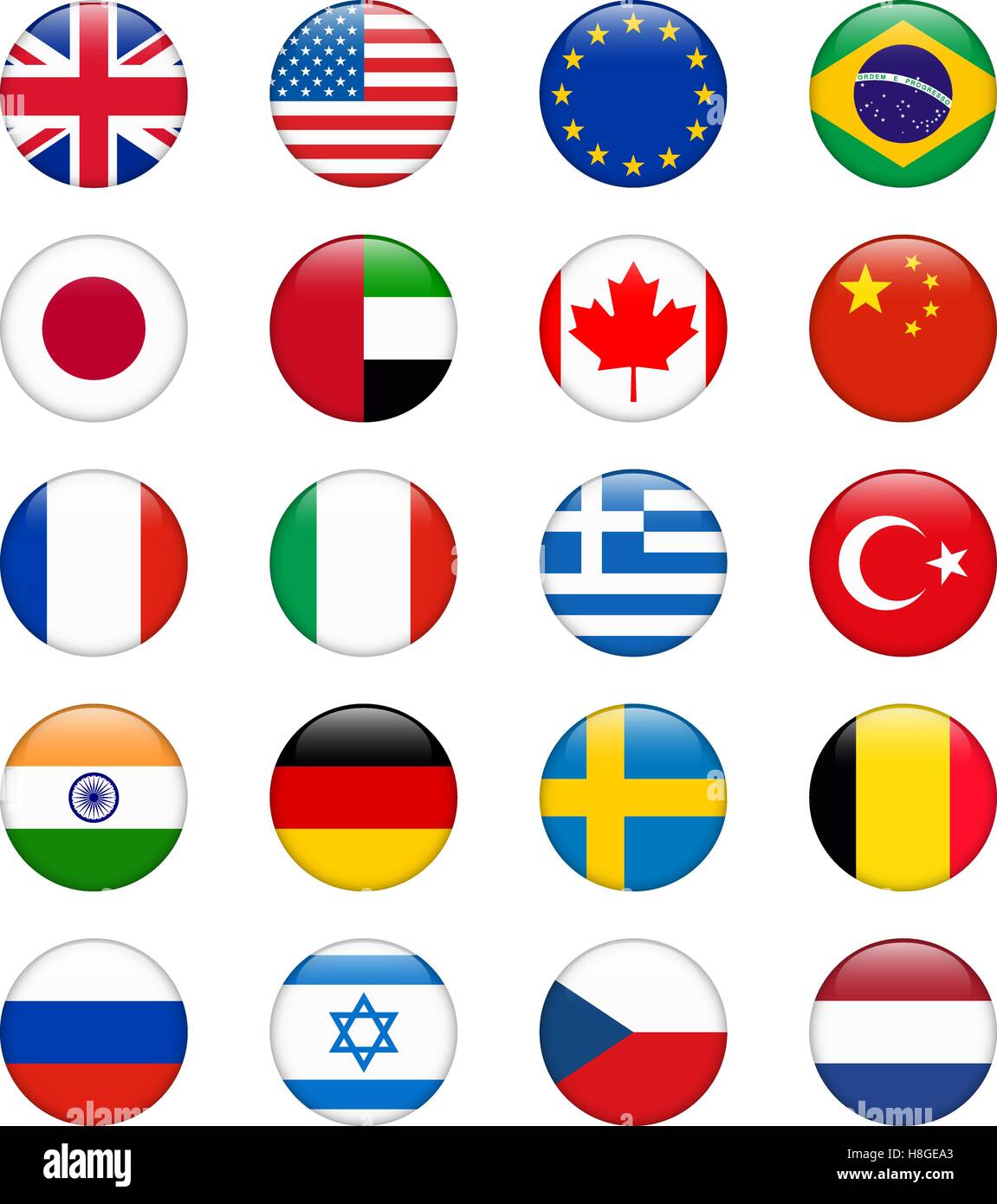 Set of popular country flags. Glossy round vector icon set. Vector illustration Stock Vector ...