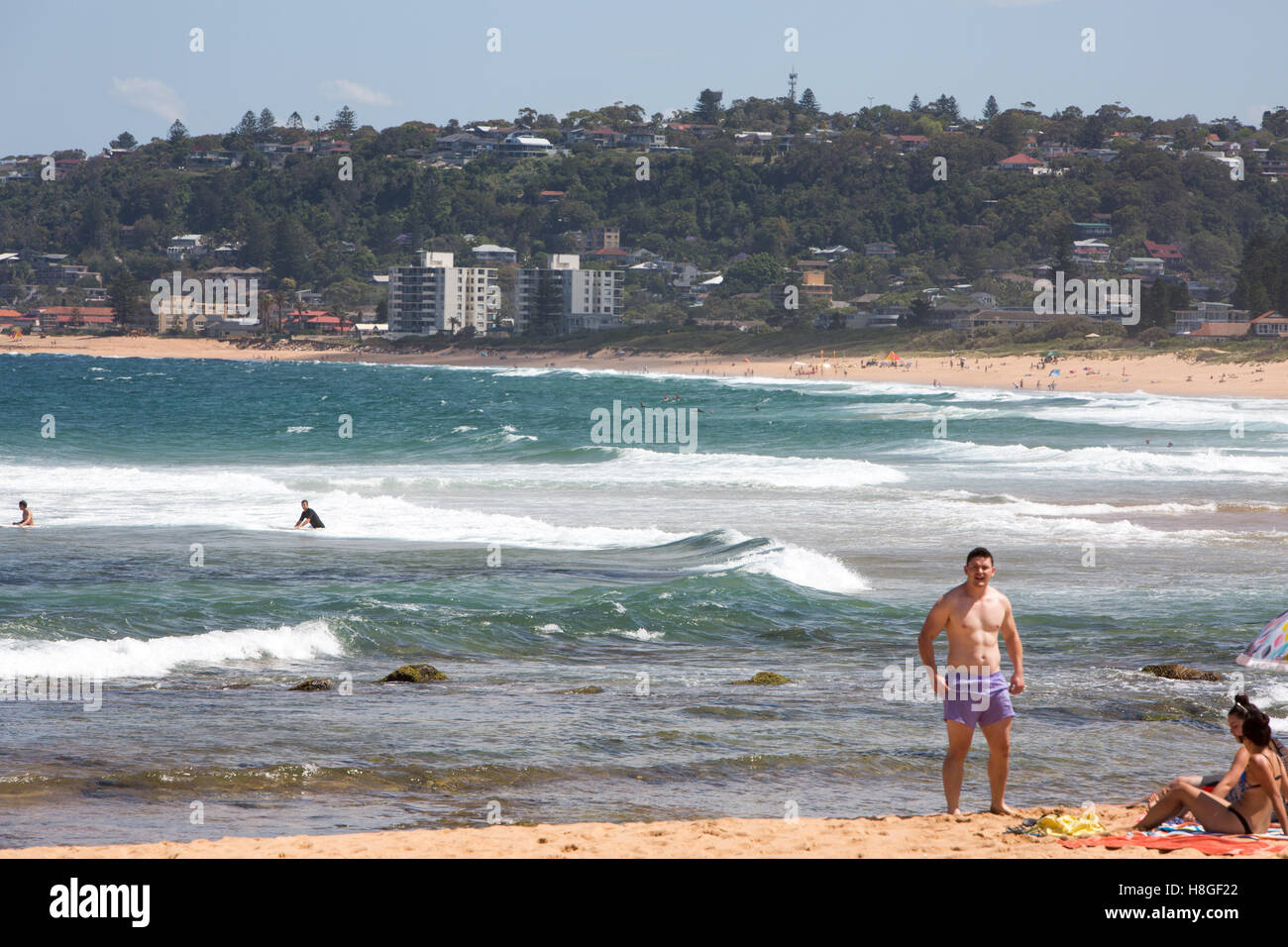 Narrabeen beach area in Sydney, one of the northern beaches with lagoon ...
