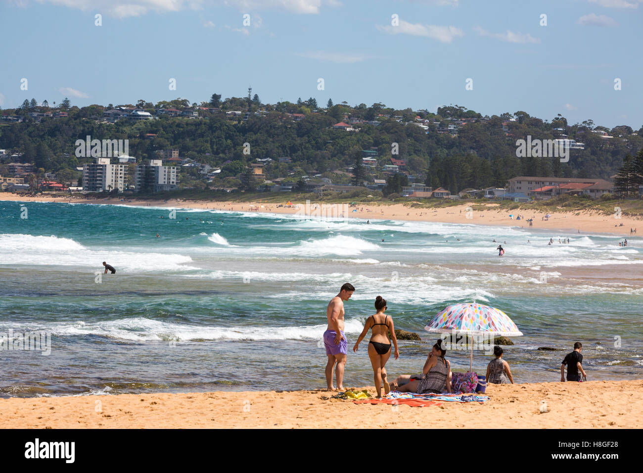 Narrabeen beach area in Sydney, one of the northern beaches with lagoon ...